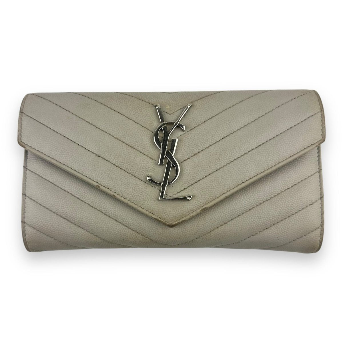 Saint Laurent YSL Portefeuille Grey Grained Envelope Large Femme Leather Wallet